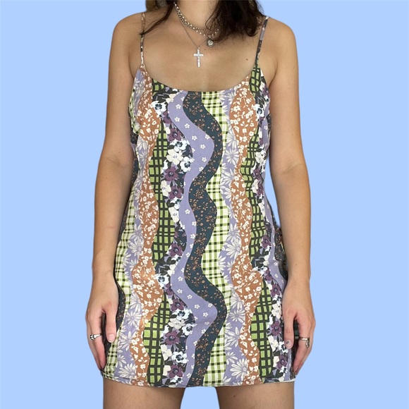 PacSun | Dresses | Pacsun Patchwork Floral And Plaid Mini Slip Dress ...